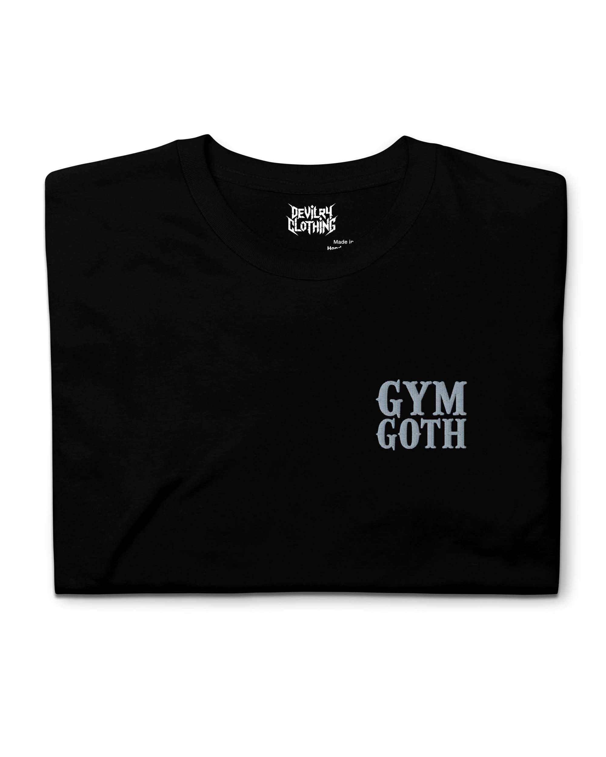 GYM GOTH Embroidered T-Shirt – Minimalist Goth Gym Shirt – Devilry Clothing
