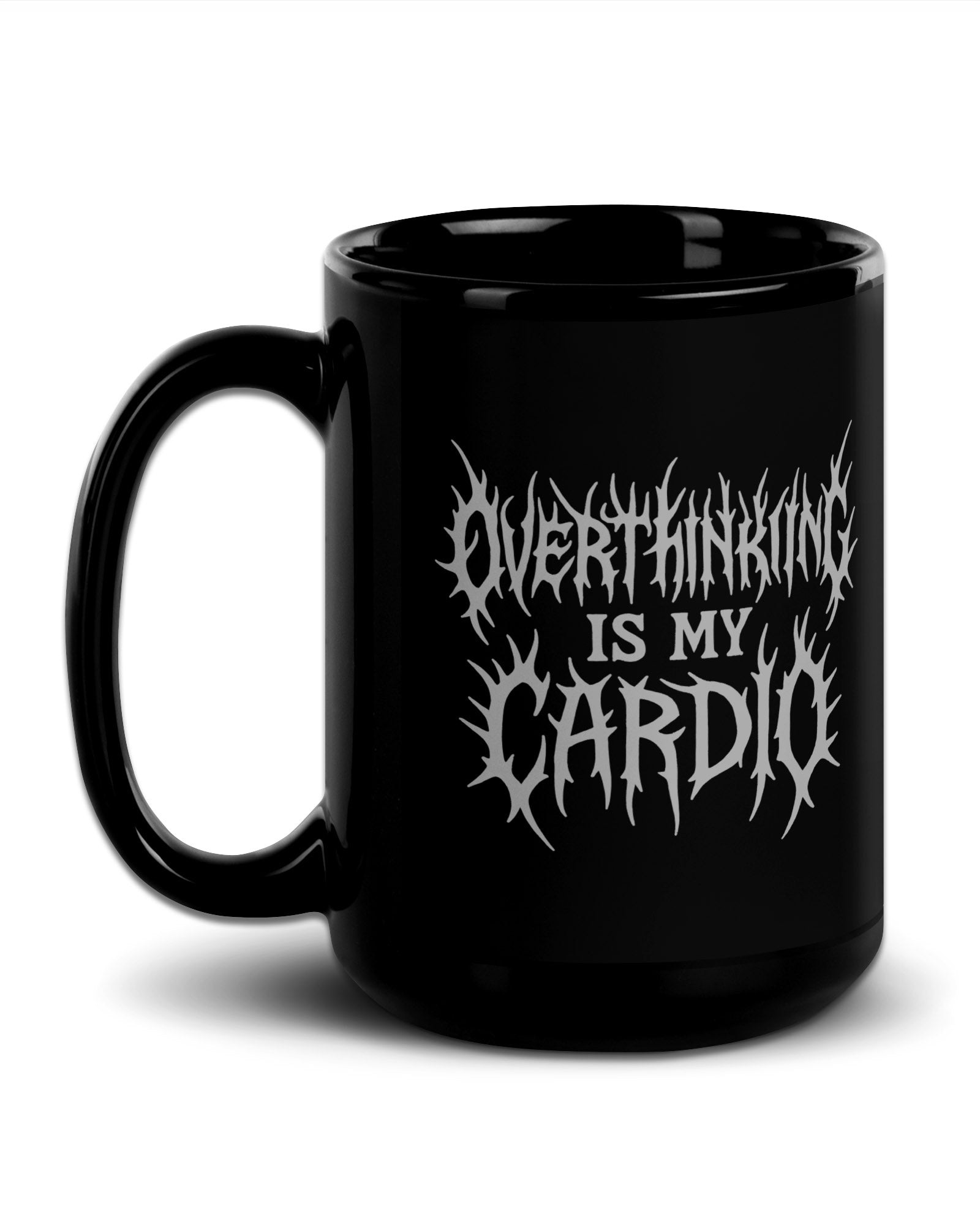 Overthinking Is My Cardio Mug | Funny Goth Coffee Cup by Devilry Clothing
